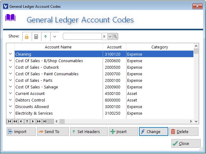 Petty Cash Codes (GL Codes) - Veculim